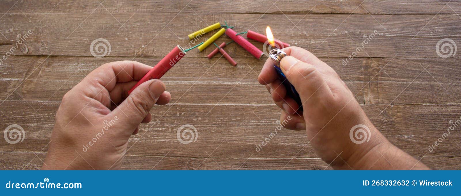 High-angle Shot of a Man Burning an Explosive Material with Fire. Stock ...