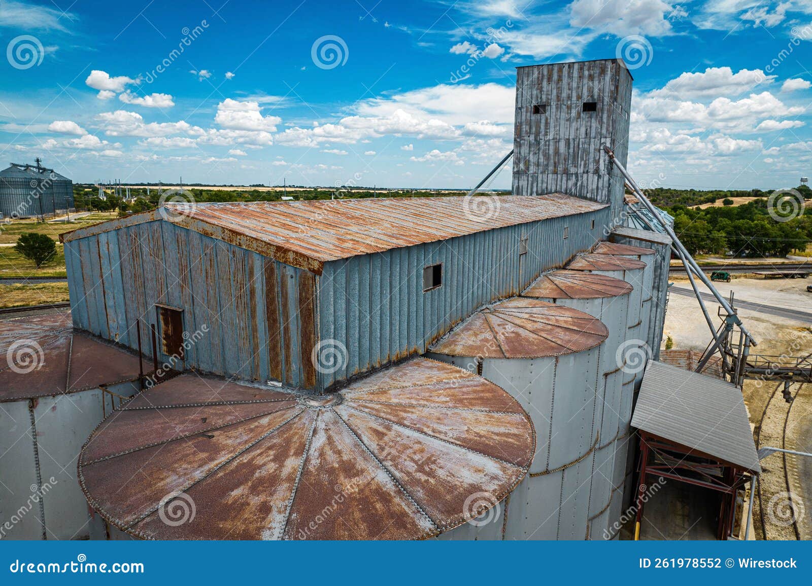 High-angle Shot of the Old Rusty Grain Elevators. Texas, USA Stock ...