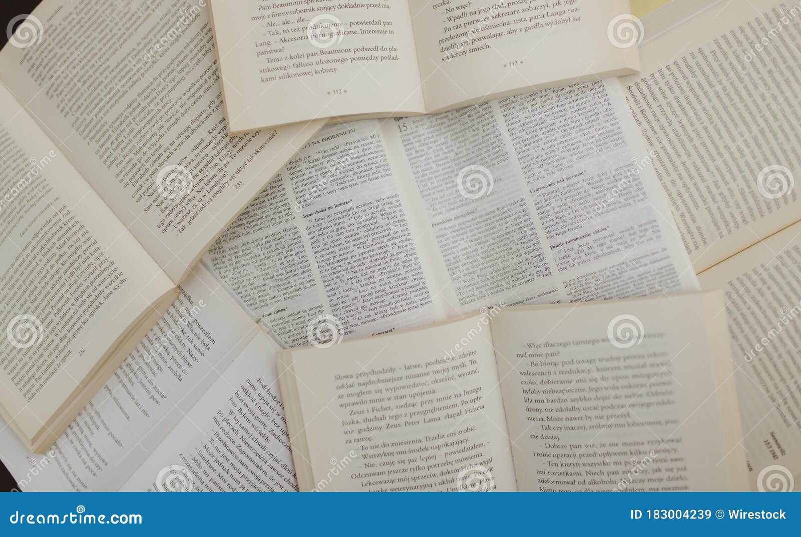 High Angle Shot of Open Books Spread on the Surface Stock Image - Image ...