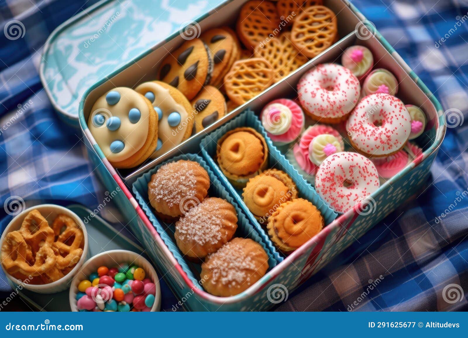 A High Angle Shot of an Open Lunchbox Packed with Assorted Mini ...