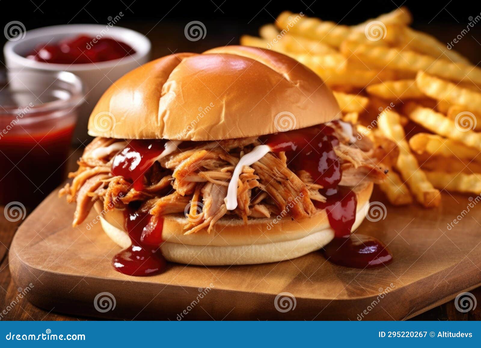High Angle Shot of a Pulled Pork Sandwich with Sauce Stock Image ...