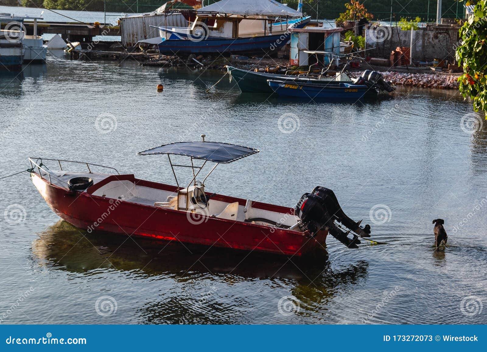 High Angle Shot of a Red Skiff Boat in the Sea Editorial Stock Photo ...