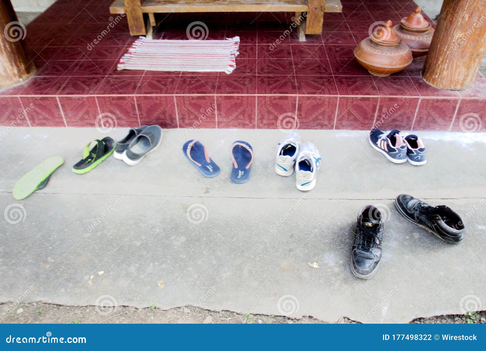 High Angle Shot of Slippers and Shoes in the Balcony Stock Photo ...