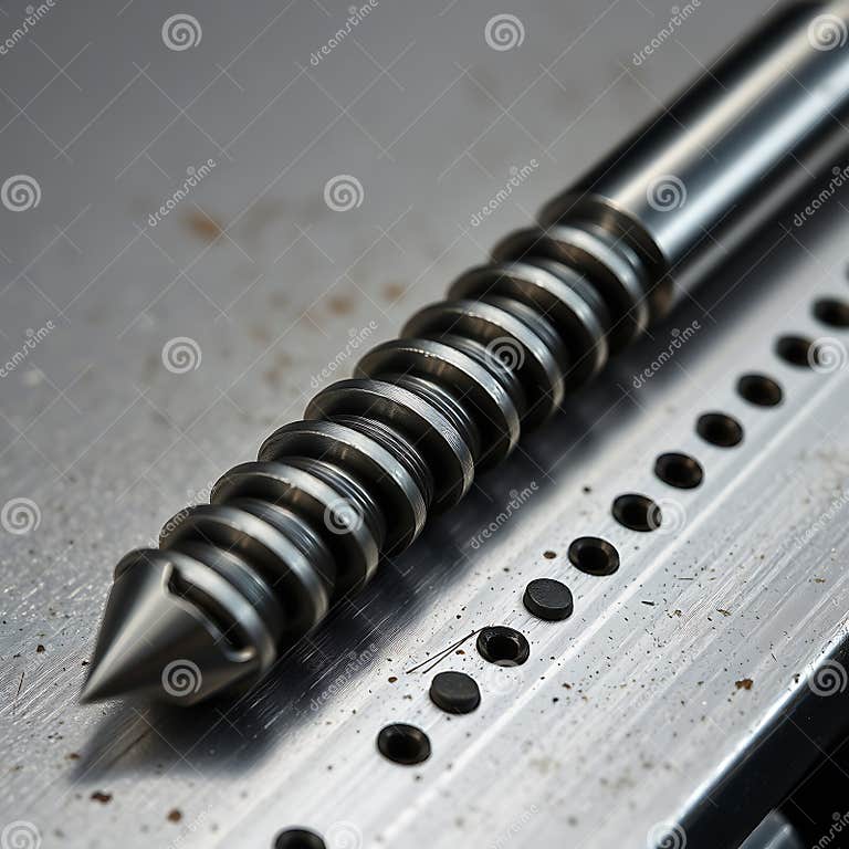 A High Angle Shot of a Threading Tool Laying Next To a Row of Precision Cut Threads Showcasing ...