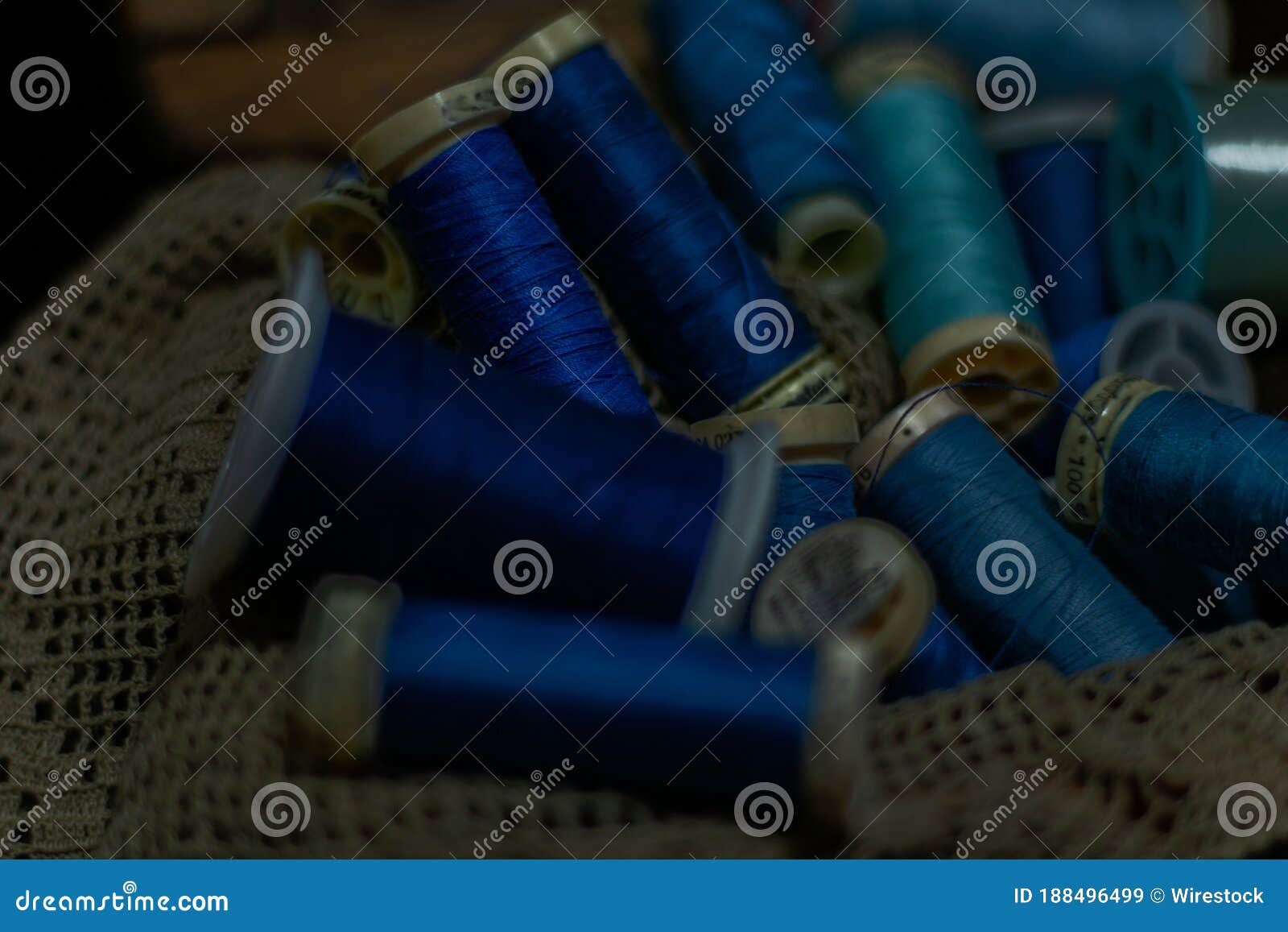 High Angle Shot of Threads with Different Shades of Blue Stock Image ...