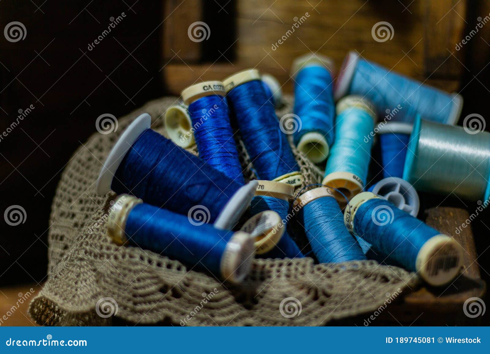 High Angle Shot of the Threads with the Different Shades of Blue Stock ...