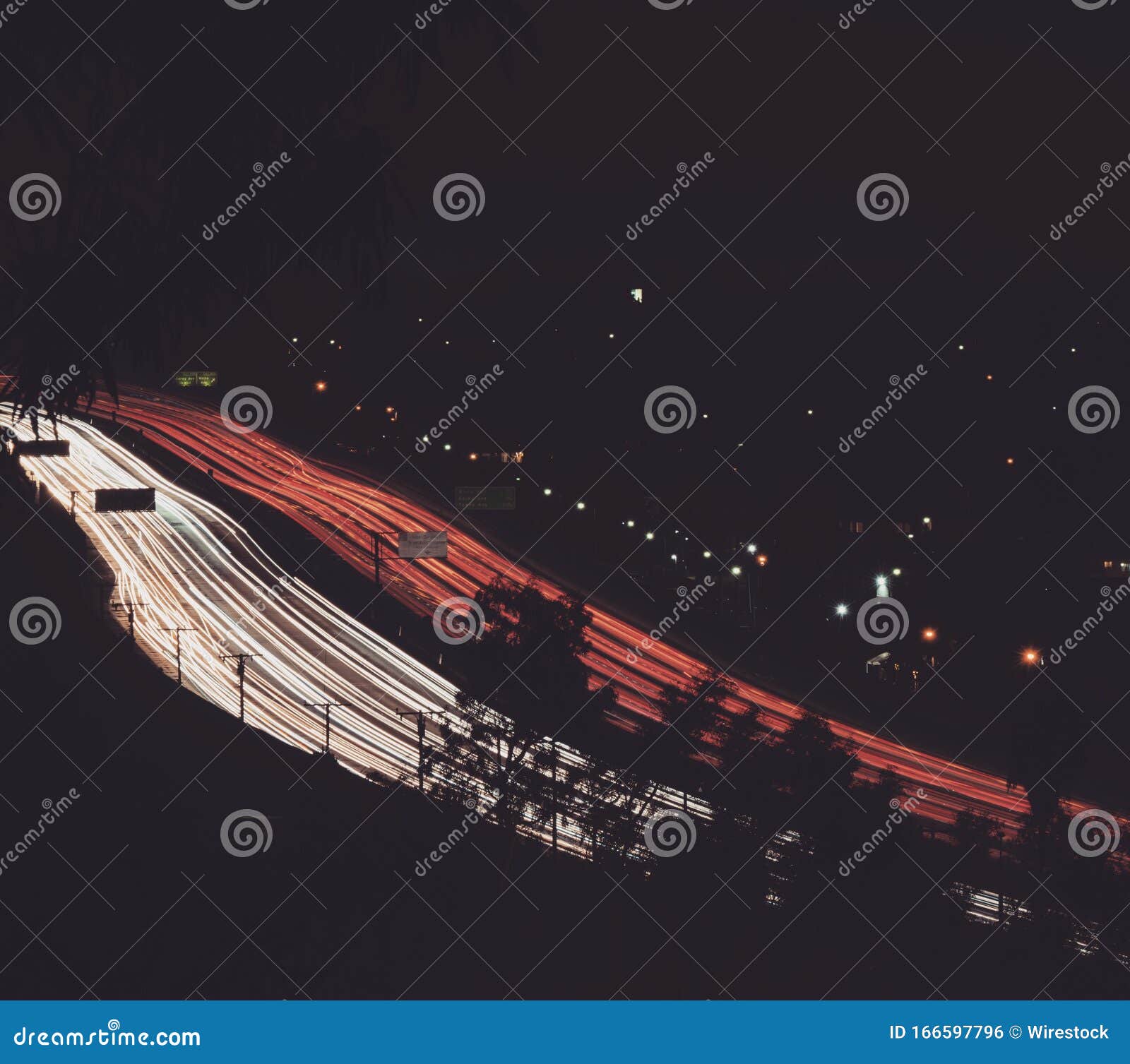 High Angle Shot of Two Parallel Highways with Red and White Lights at ...