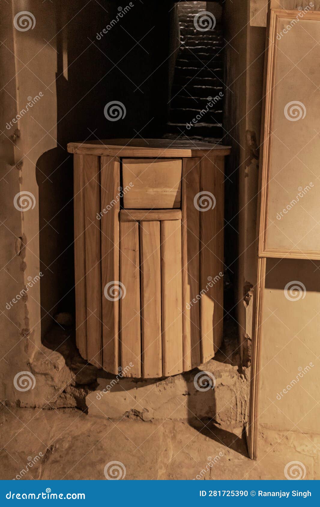 High Angle Shot of a Wooden Dustbin in a Museum Editorial Image - Image ...
