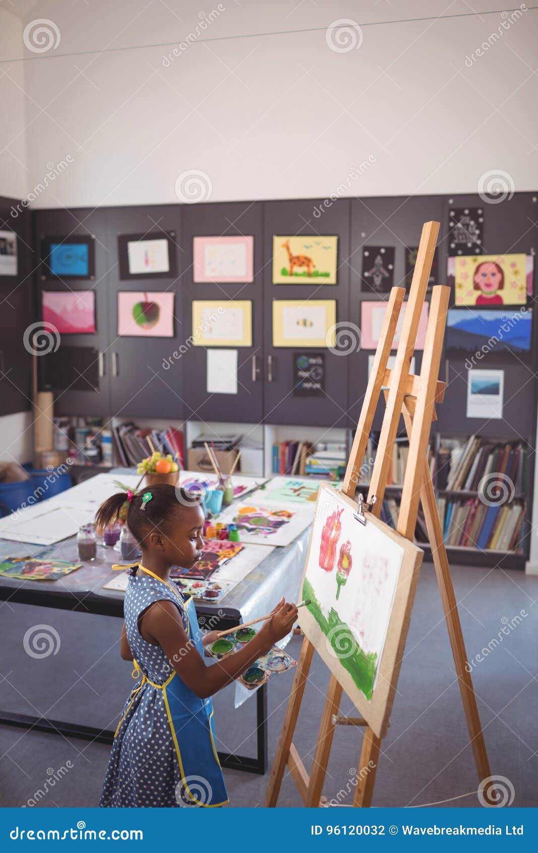 High Angle Side View of Girl Painting on Canvas Stock Photo - Image of ...