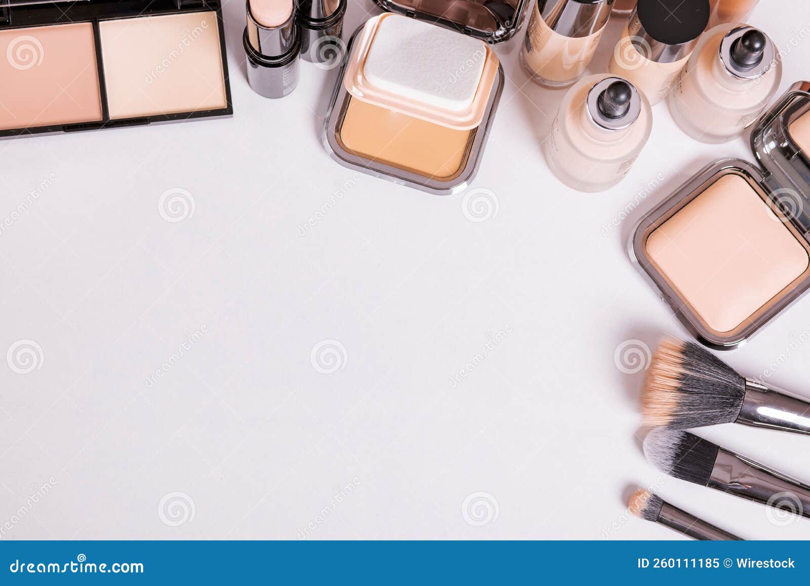 High Angle of Varieties of Cosmetics on a White Table Stock Image ...