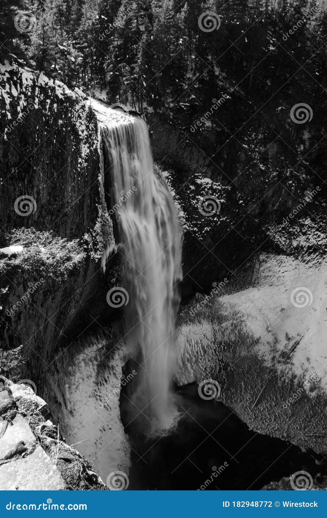 High Angle Vertical Grayscale Shot of a Mesmerizing Waterfall Stock ...
