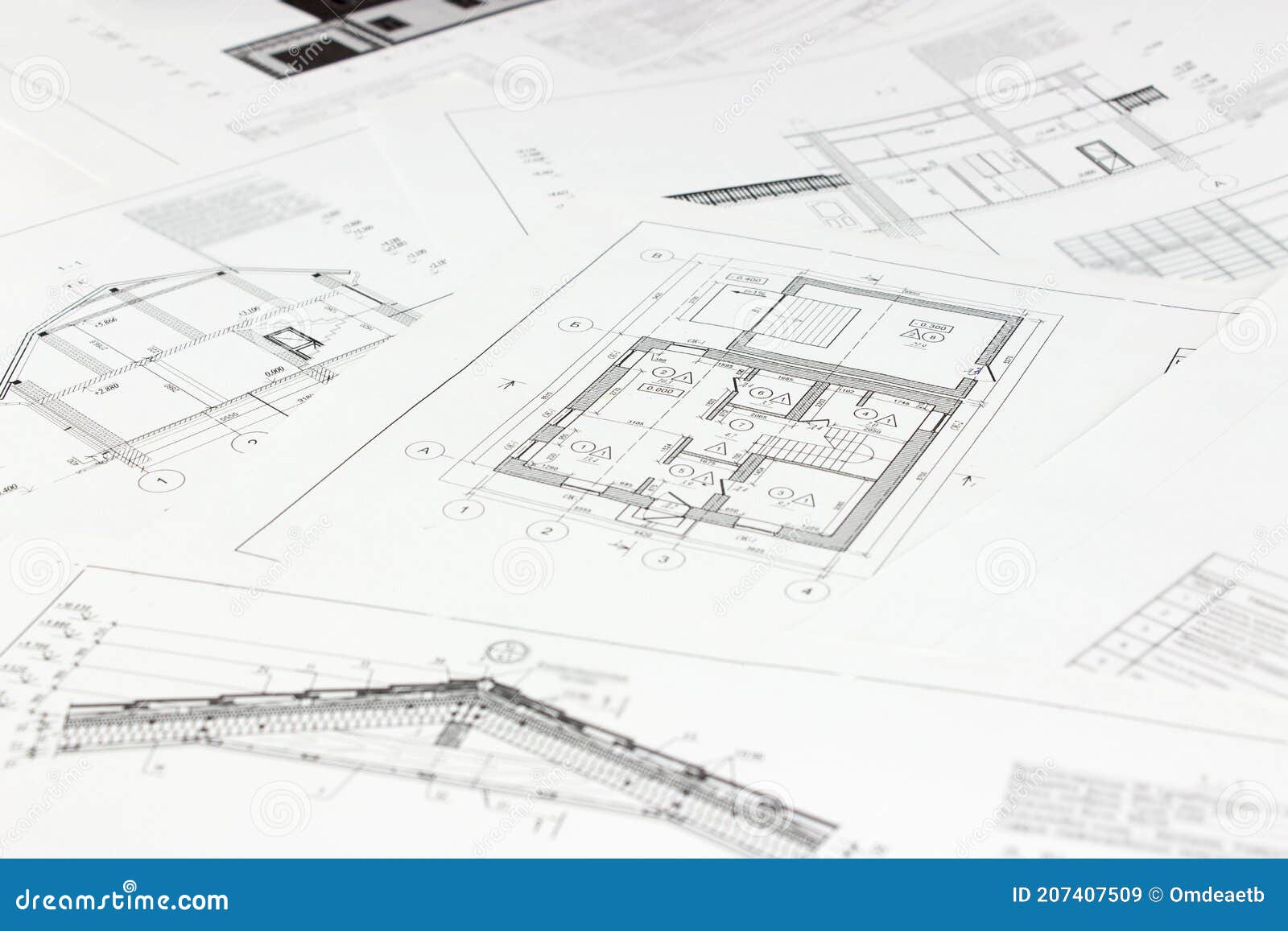 High Angle View on Architectural Plans. Architectural Design Projects ...
