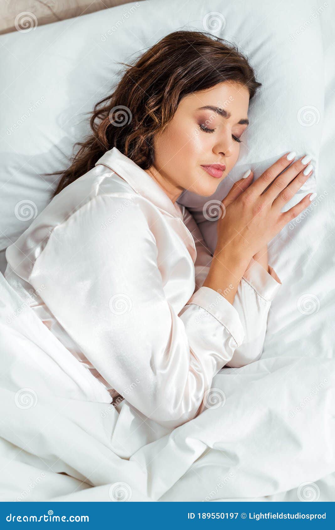 Angle View of Attractive Woman Sleeping in Bed at Morning Stock Image ...