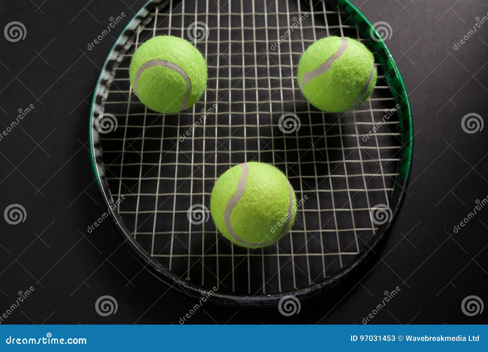 High Angle View of Balls on Tennis Racket Stock Image - Image of people ...