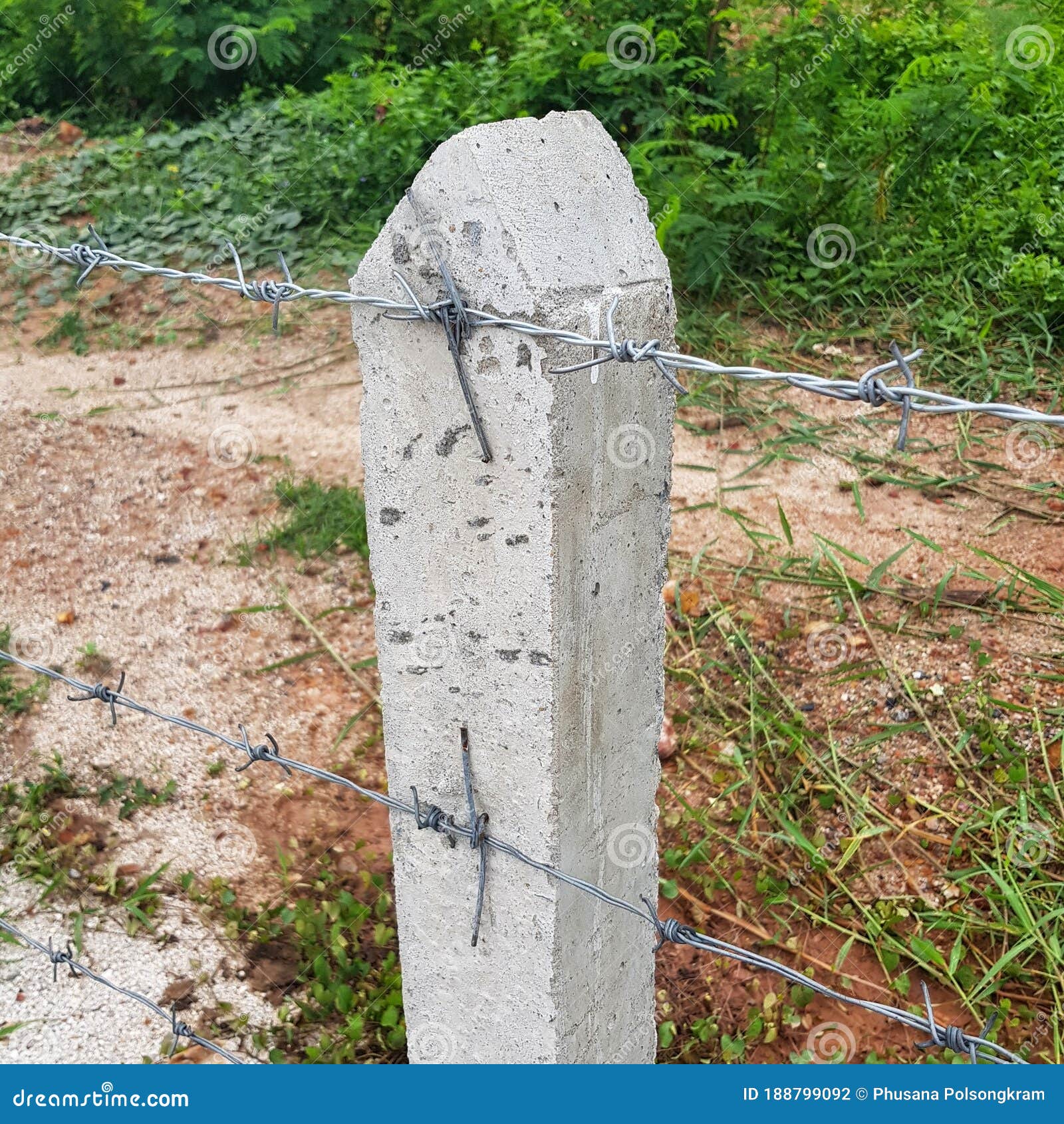 High Angle View of Barbed Wire Fence Stock Photo - Image of post ...