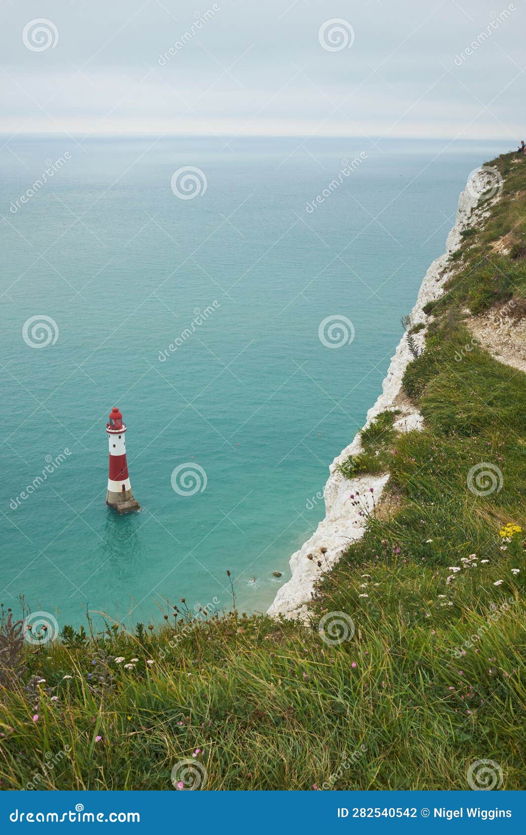 High Angle View of Lighthouse and Chalk Cliff Edge Stock Photo - Image ...