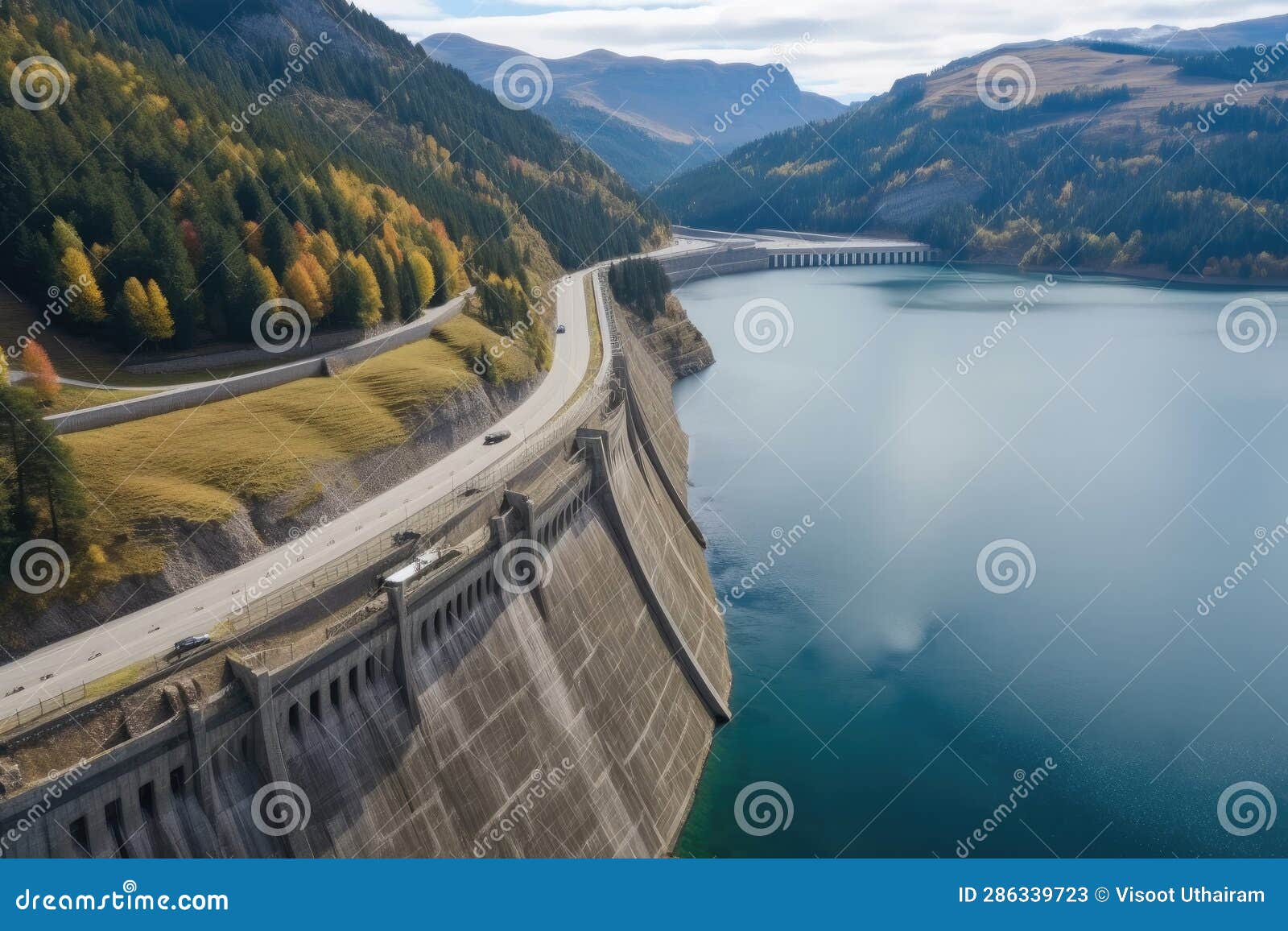 High Angle View Beautiful Water Storage Dam Stock Illustration ...