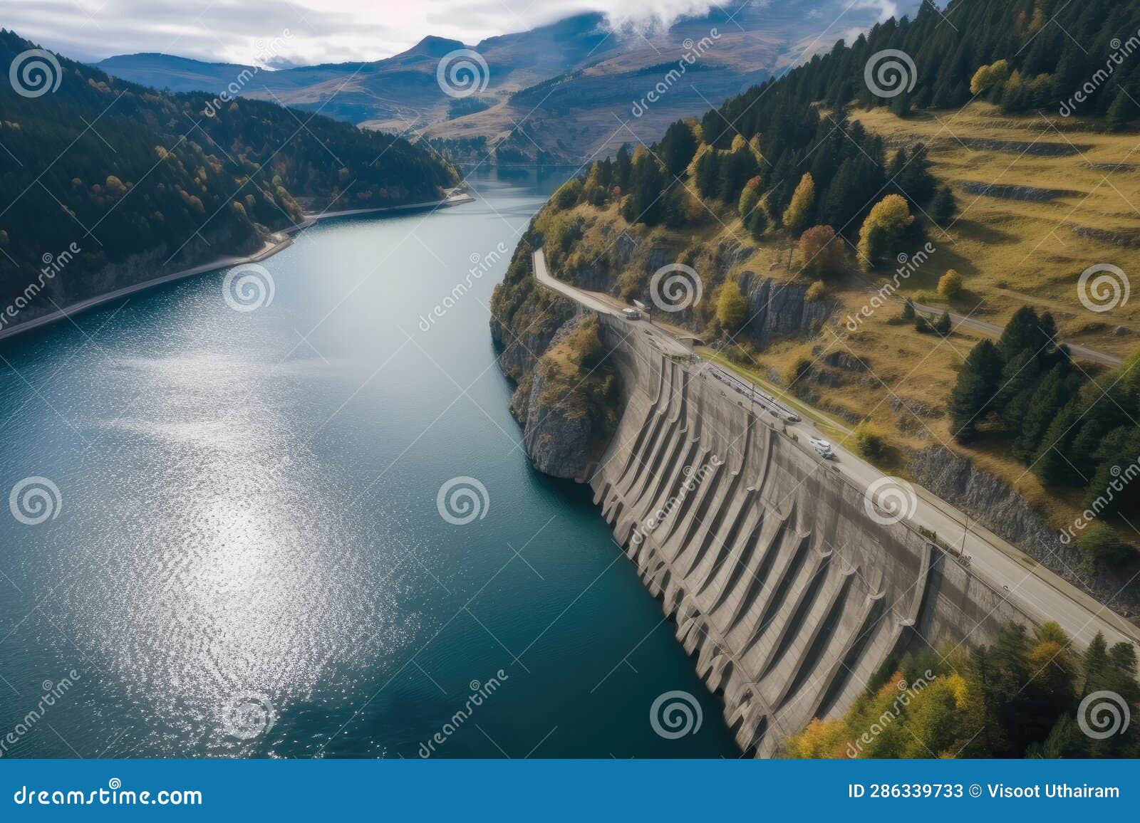 High Angle View Beautiful Water Storage Dam Stock Illustration ...