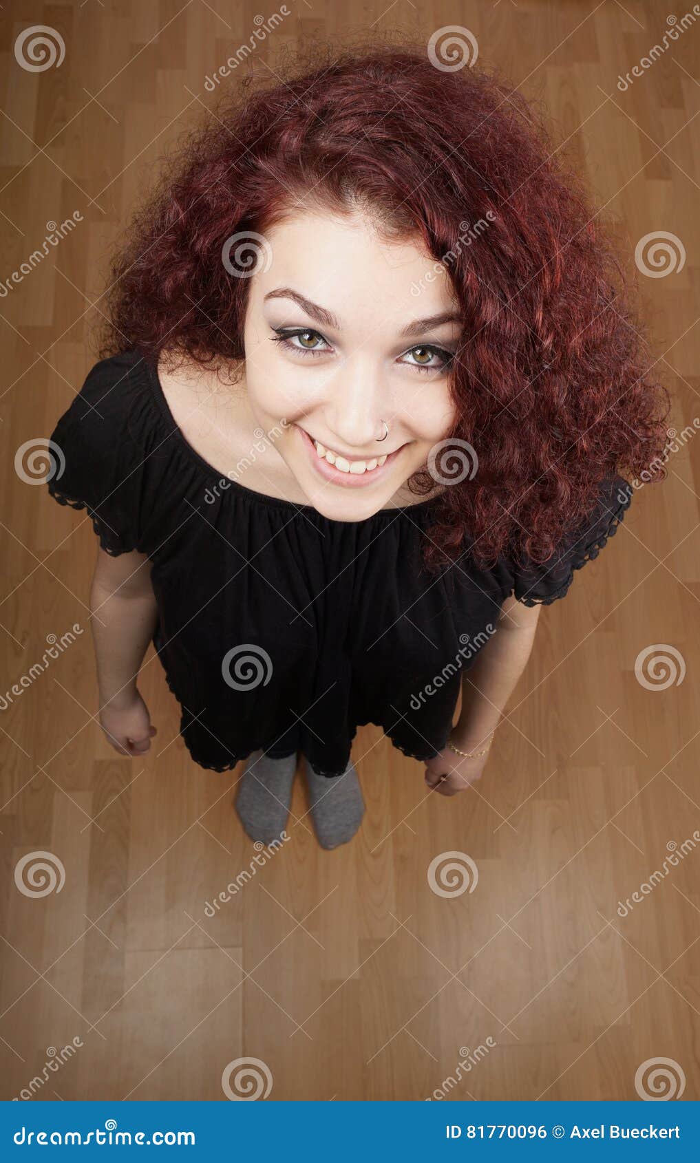 High Angle View of Beautiful Young Woman Looking Up Stock Photo - Image ...