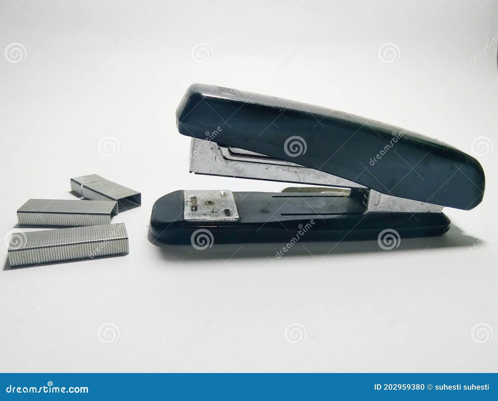 High Angle View of Black Stapler Against White Background Stock Photo ...