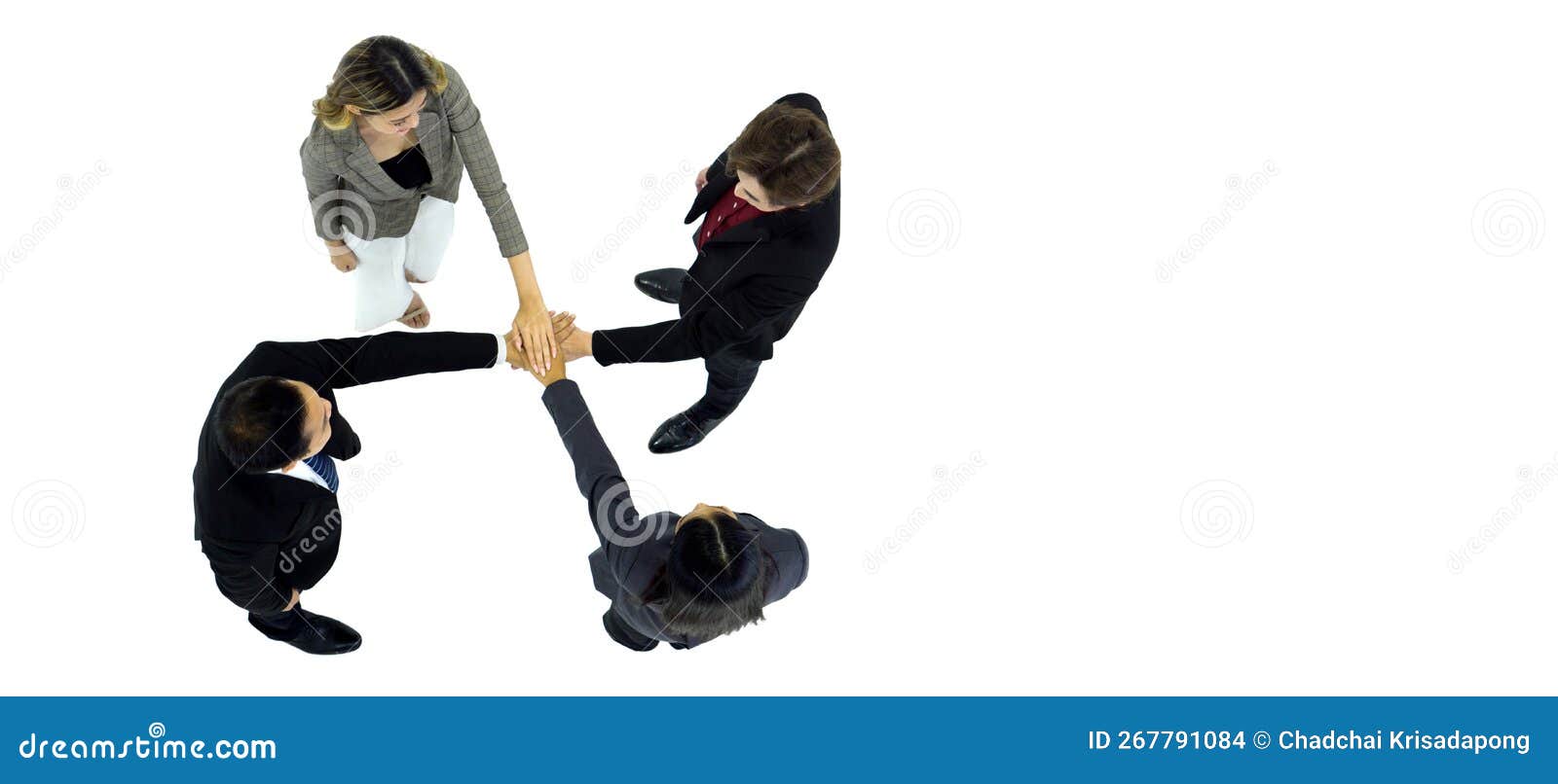 High Angle View of Business Partners Join Hands Together on White ...