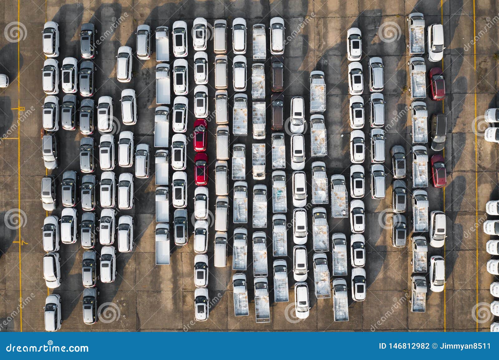 Cars warehouse stock photo. Image of drone, dealership - 146812982