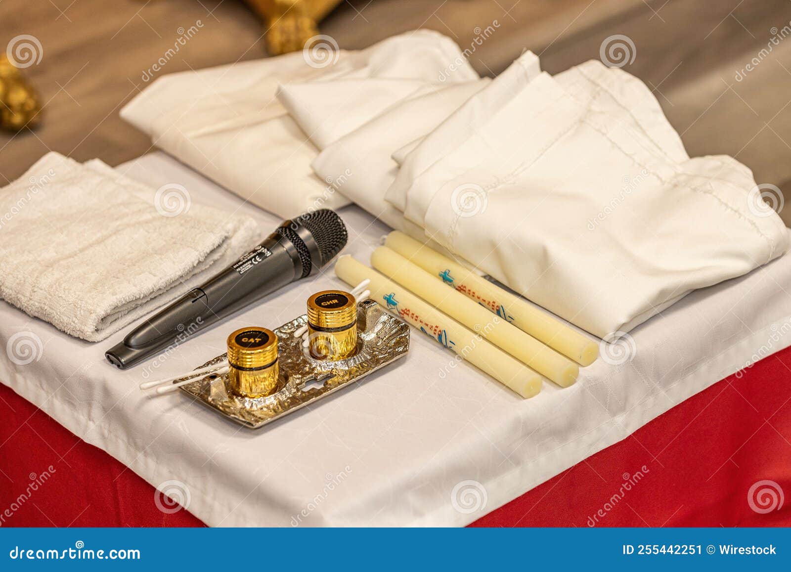 High-angle View of Catholic Religion Baptism Objects on a Table Stock ...