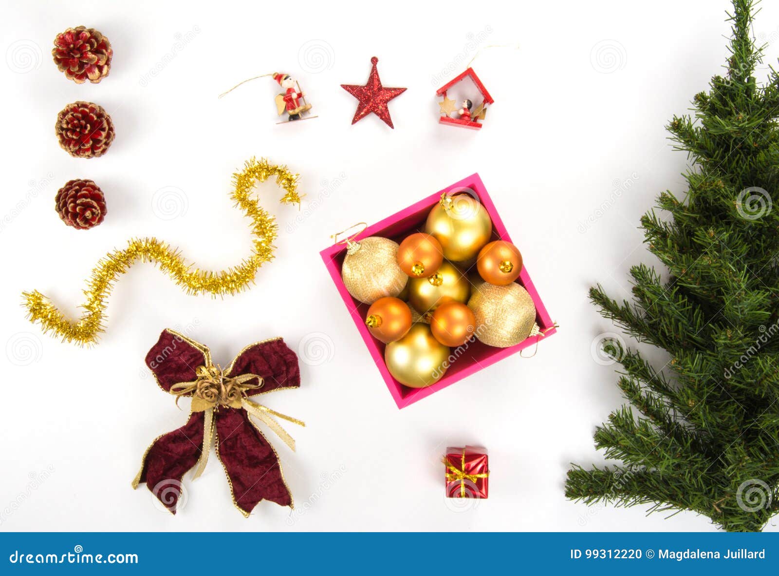 High Angle View of a Collection of Christmas Ornaments Stock Photo ...