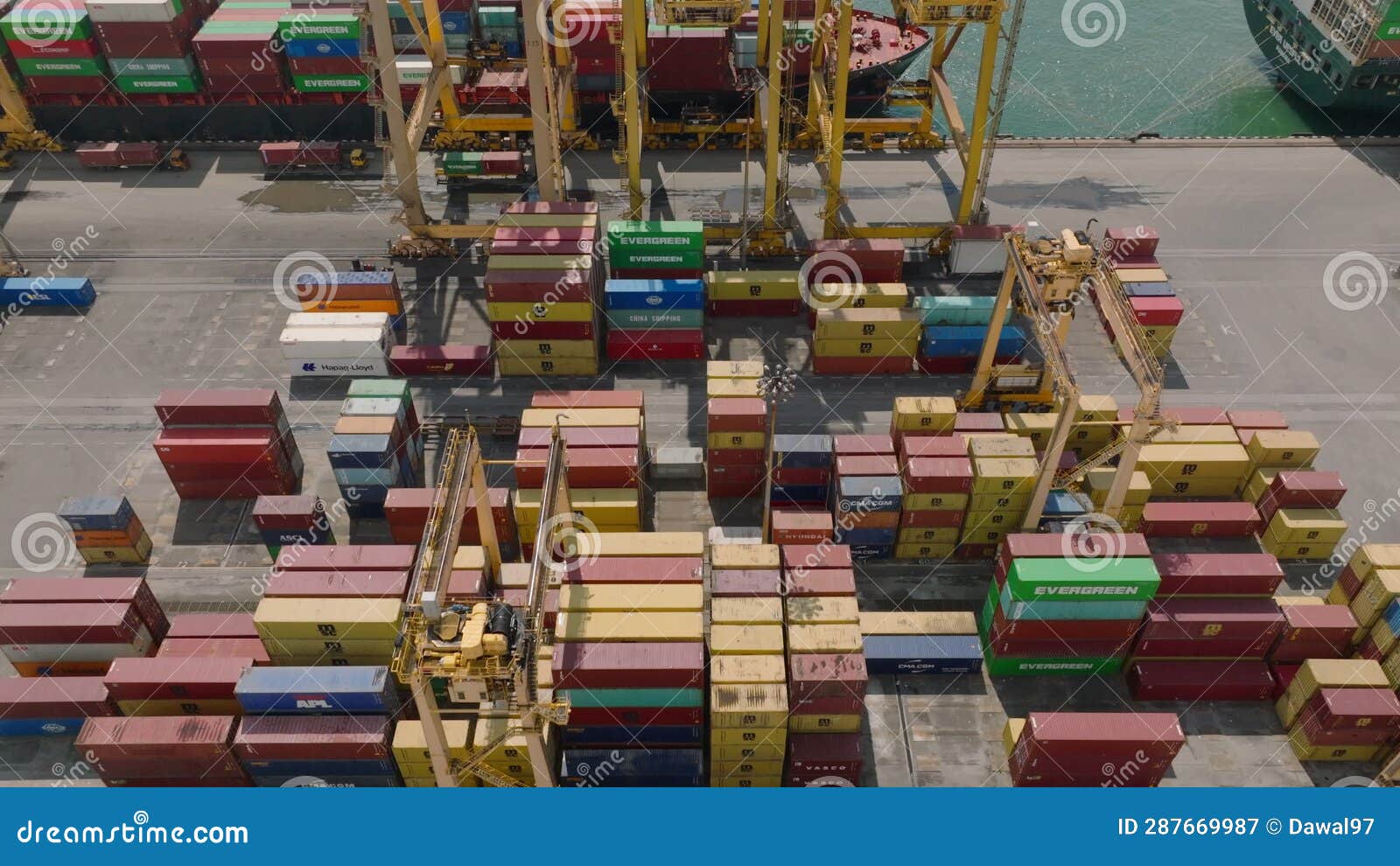 High Angle View of Containers in Terminal. Colourful Boxes Stacked in ...