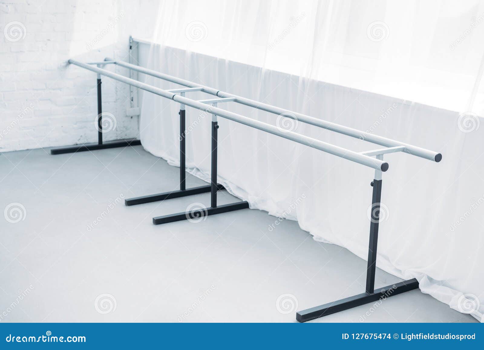 High Angle View of Dancing Barre in Empty Ballet Studio Stock Photo ...