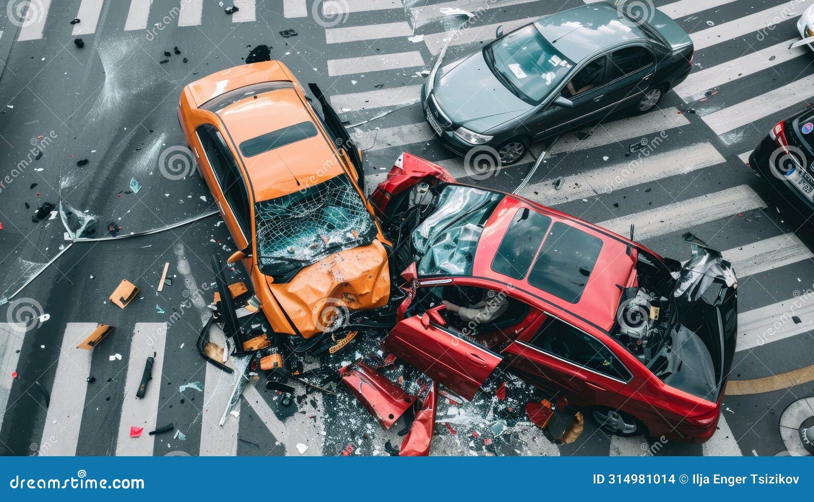Car Crash. Incident. Transparent Windshield Reveals Wet Vehicle ...