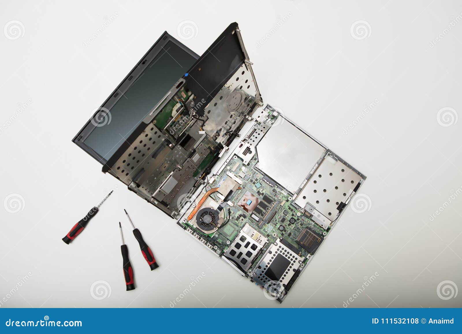 High Angle View of Disassembled Laptop Computer Stock Photo - Image of ...