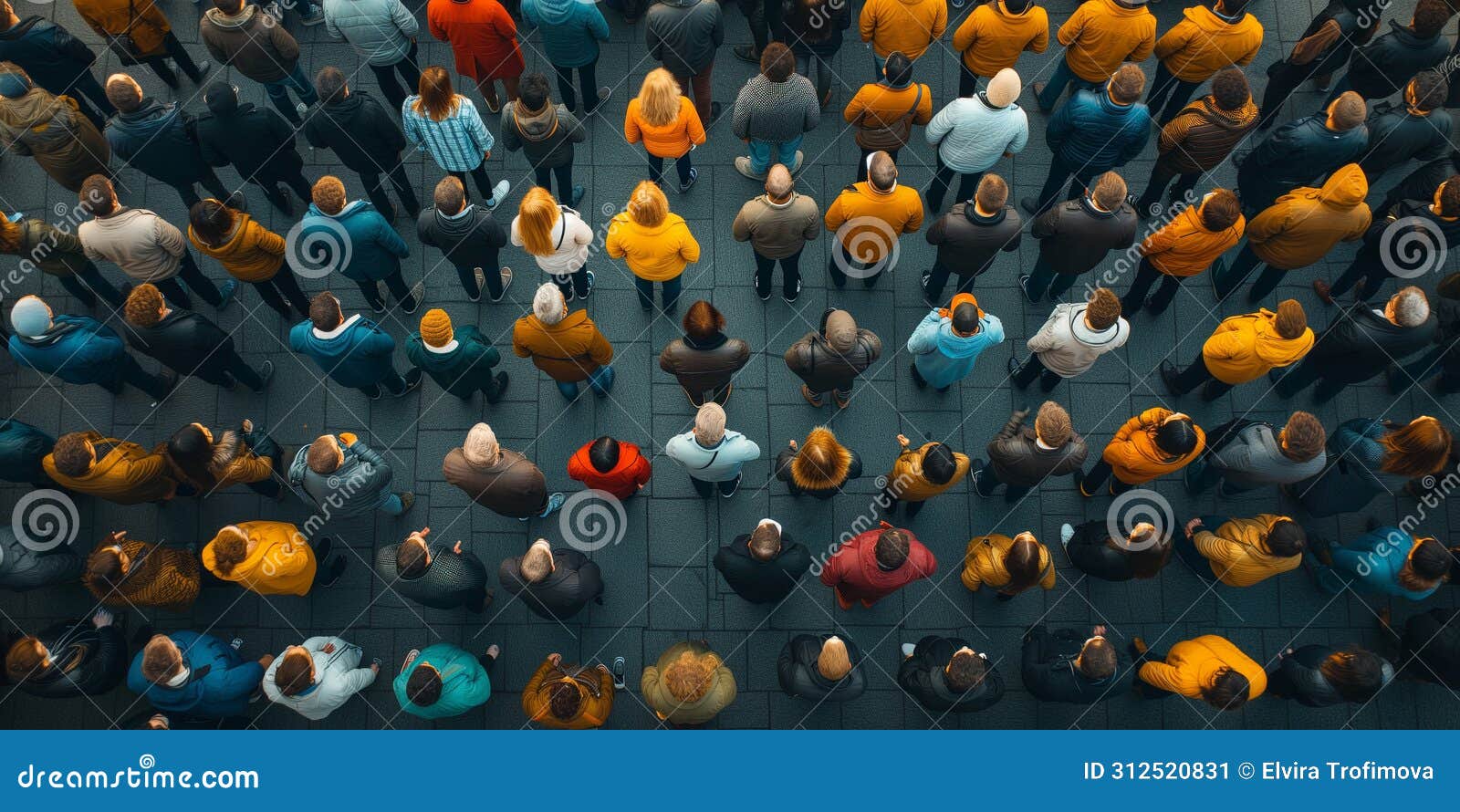 High Angle View of a Diverse Crowd Gathered, Highlighted by Sunlight ...