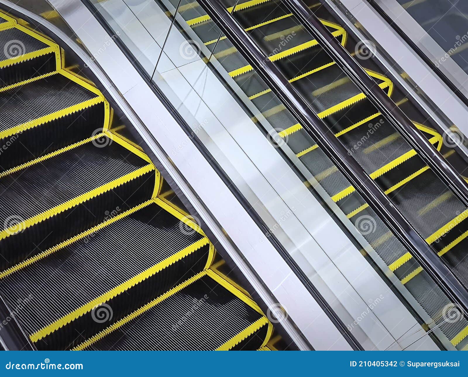 Empty Escalator with Yellow Stair Edges Stock Photo - Image of stairway ...