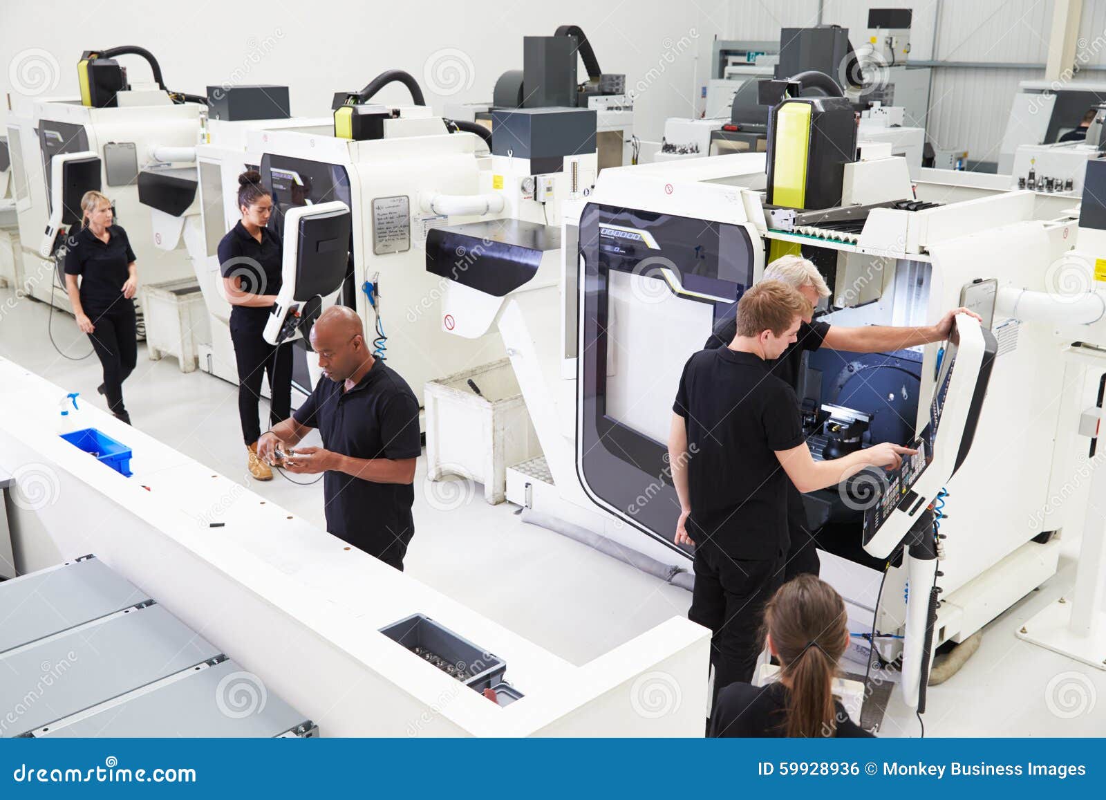 High Angle View of Engineering Workshop with CNC Machines Stock Photo ...