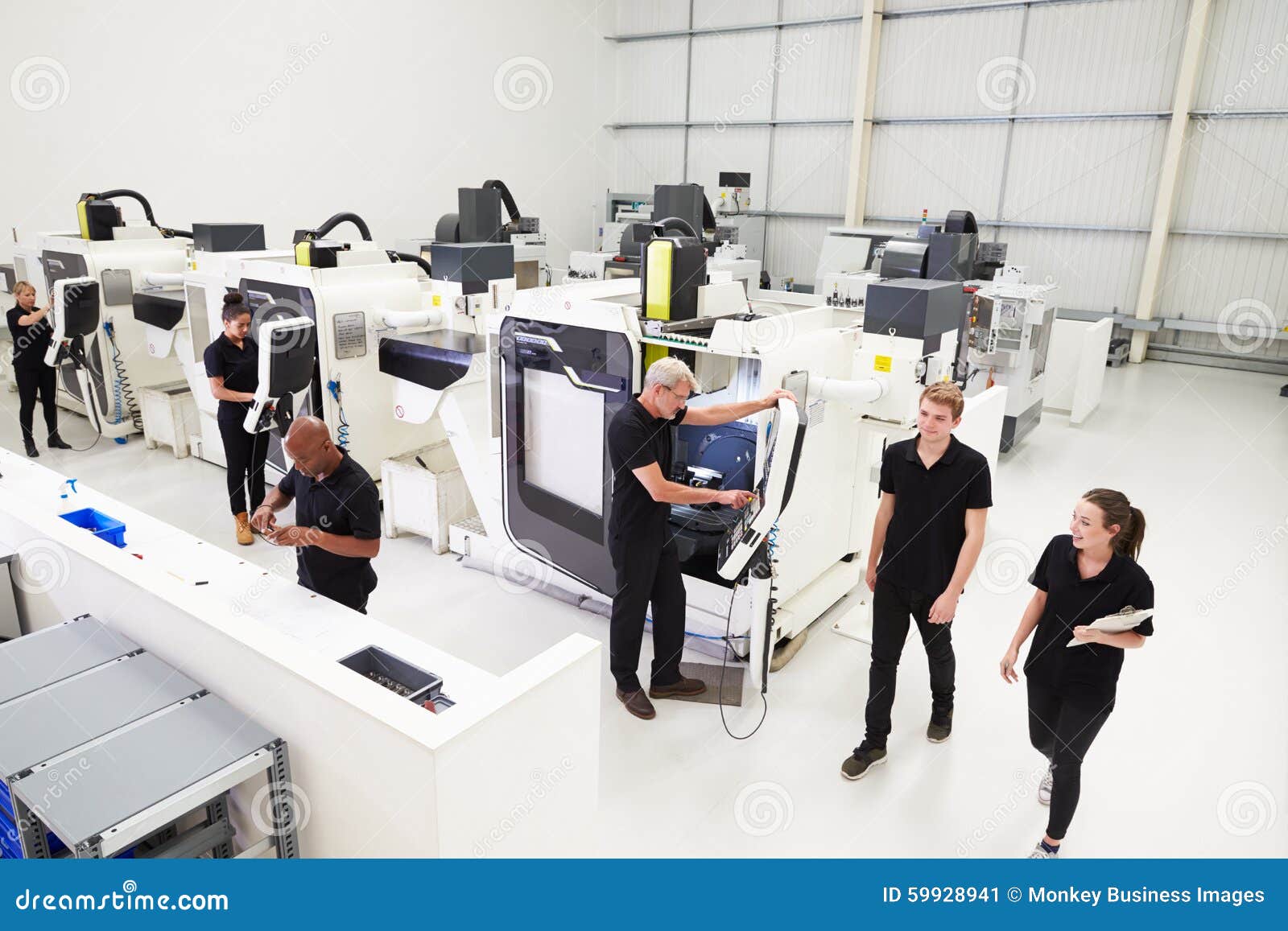 High Angle View of Engineering Workshop with CNC Machines Stock Image ...