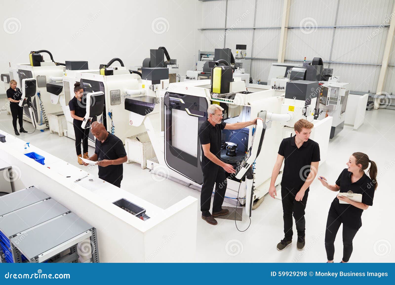 High Angle View of Engineering Workshop with CNC Machines Stock Photo ...