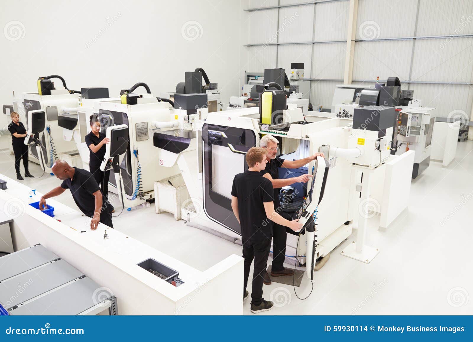 High Angle View of Engineering Workshop with CNC Machines Stock Photo ...