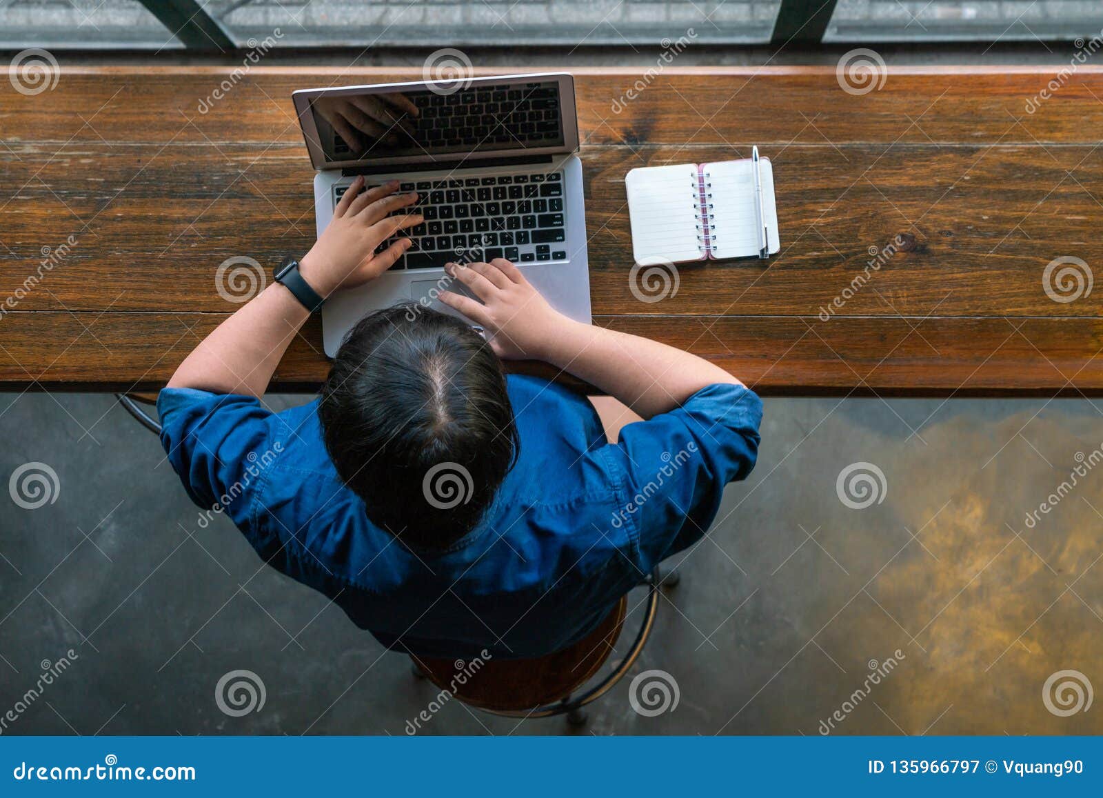 High Angle View of Freelancer Working on Laptop Stock Image - Image of ...