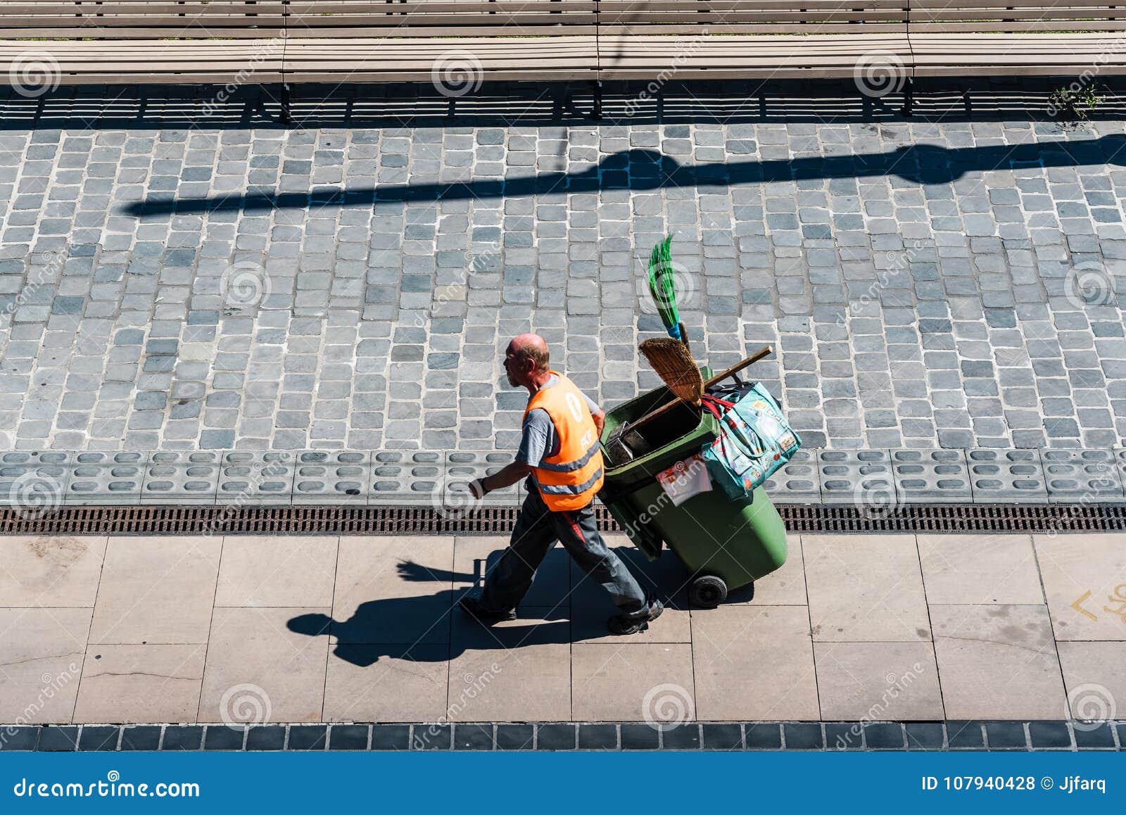 High Angle View of Garbage Man on Street Editorial Stock Photo - Image ...
