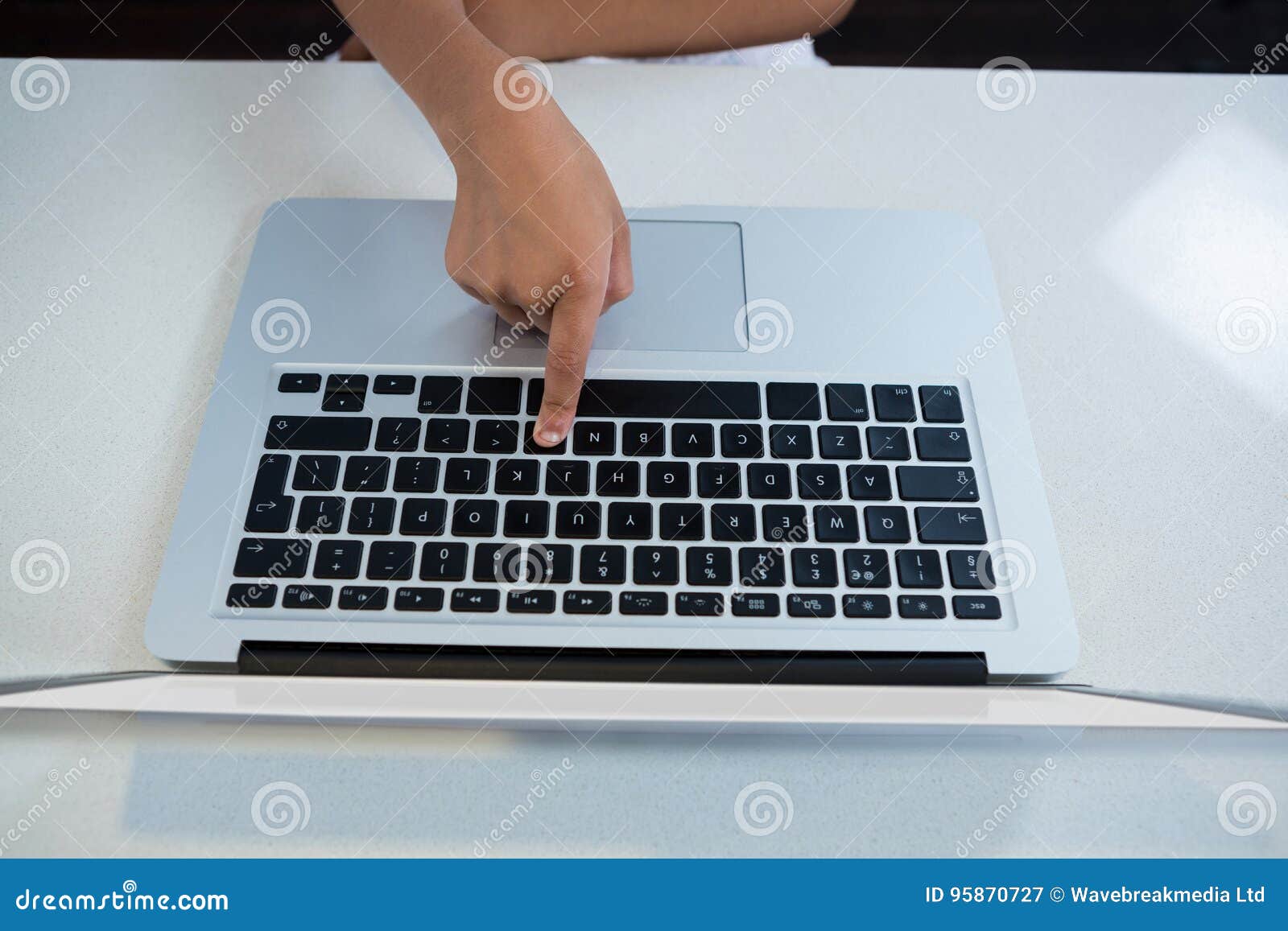 High Angle View of Girl Pressing Key on Laptop Stock Image - Image of ...