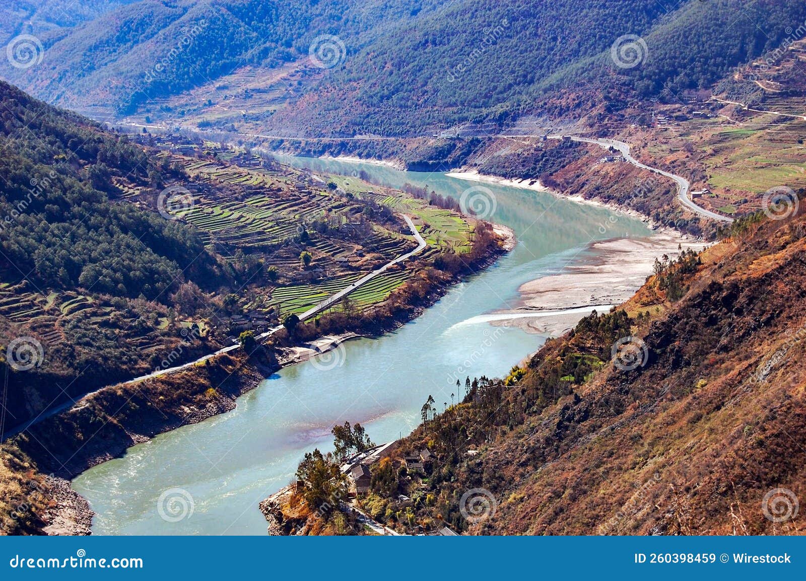 High Angle View of the Gorgeous Yangtze River Valley with Beautiful ...
