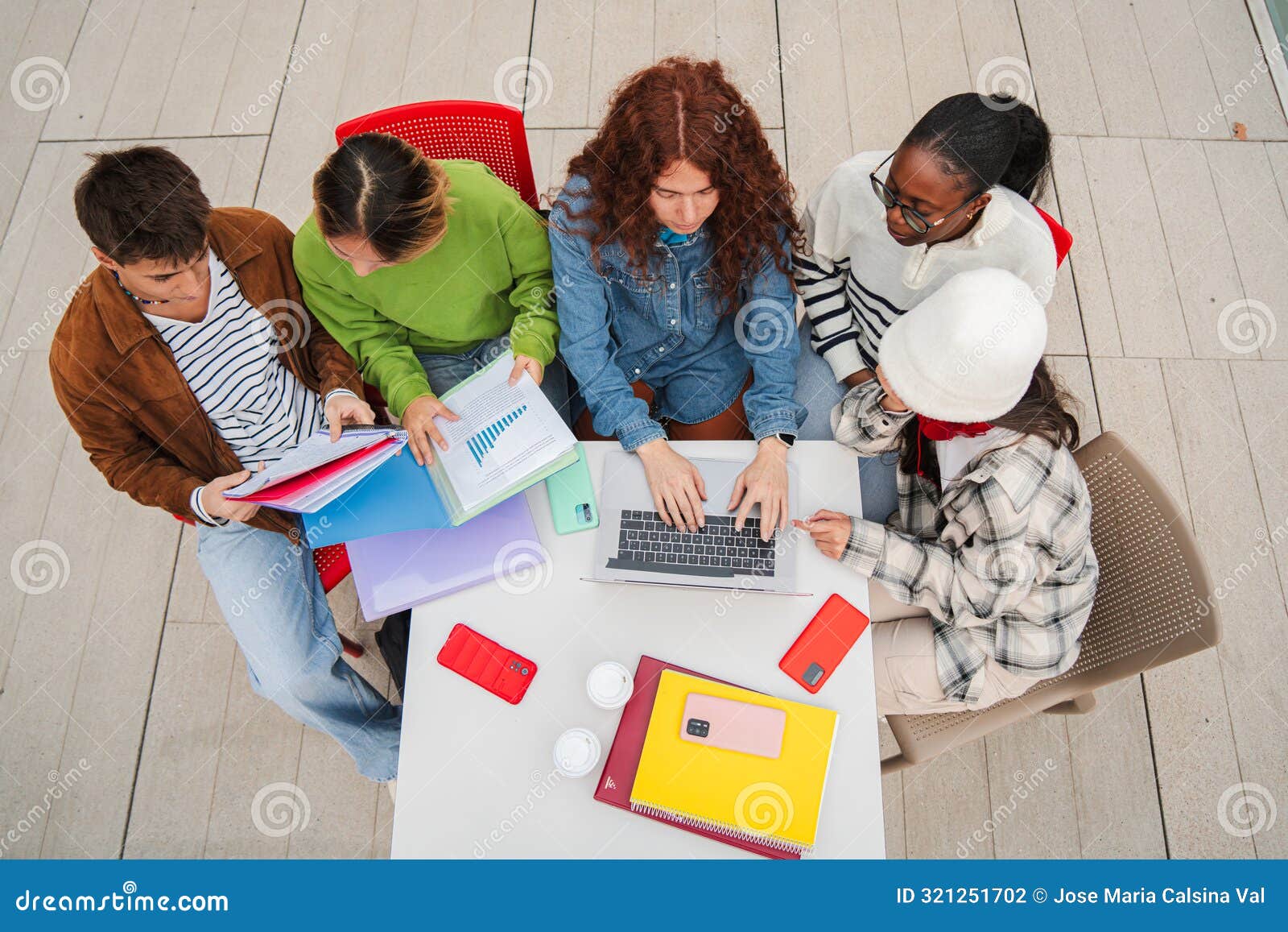 High Angle View of a Group of Multiracial Students Doing the Highschool ...