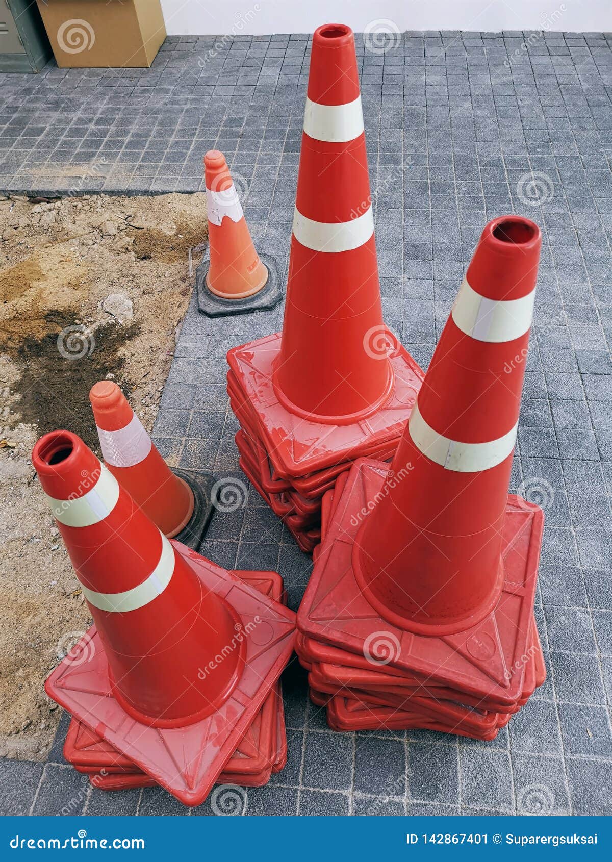 Group of Stacked Orange Traffic Road Cones Stock Image - Image of ...