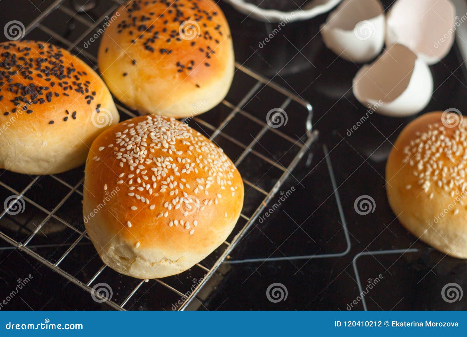 High Angle View of Homemade Fresh Burger Buns on a Wire Rack. Stock ...
