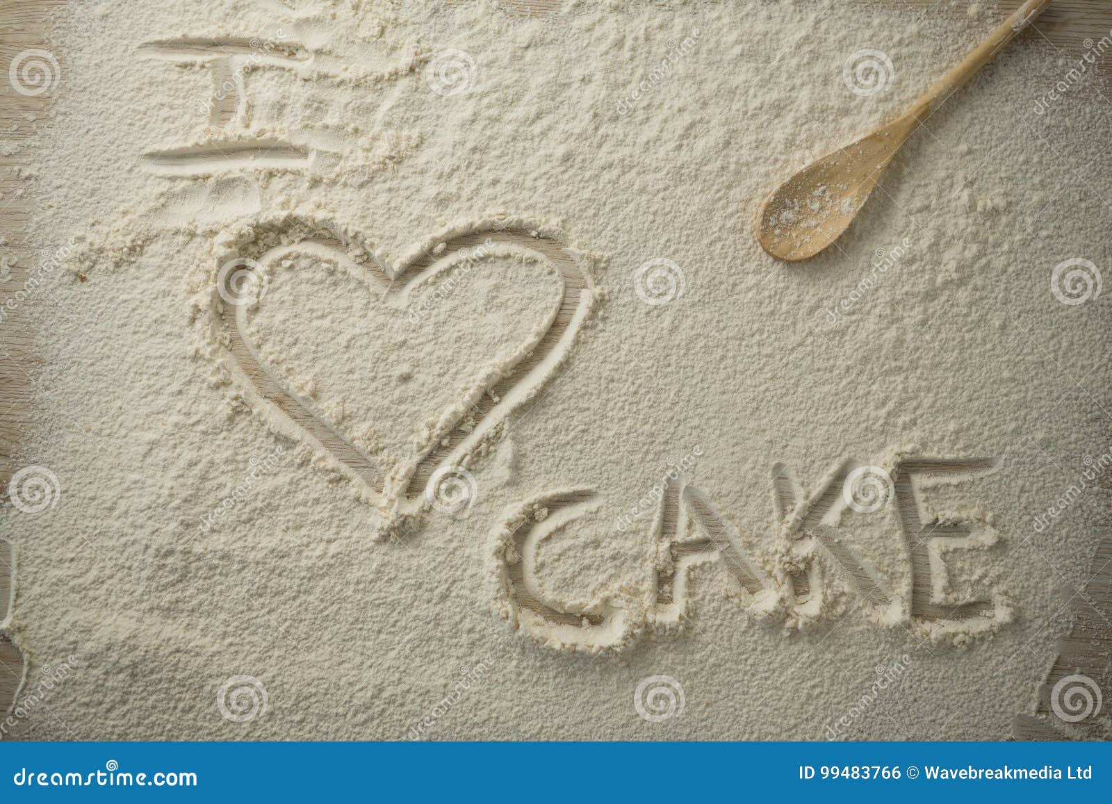 High Angle View of I Love Cake Text on Flour Stock Photo - Image of ...