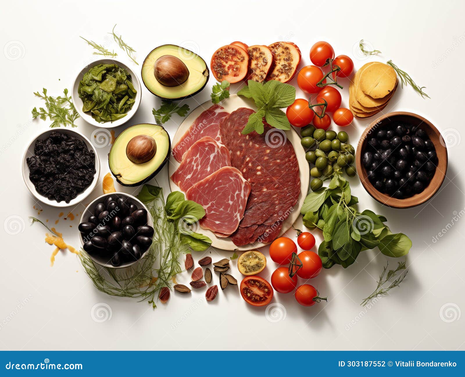 High Angle View of Ingredients for Mexican Salami on White Background ...
