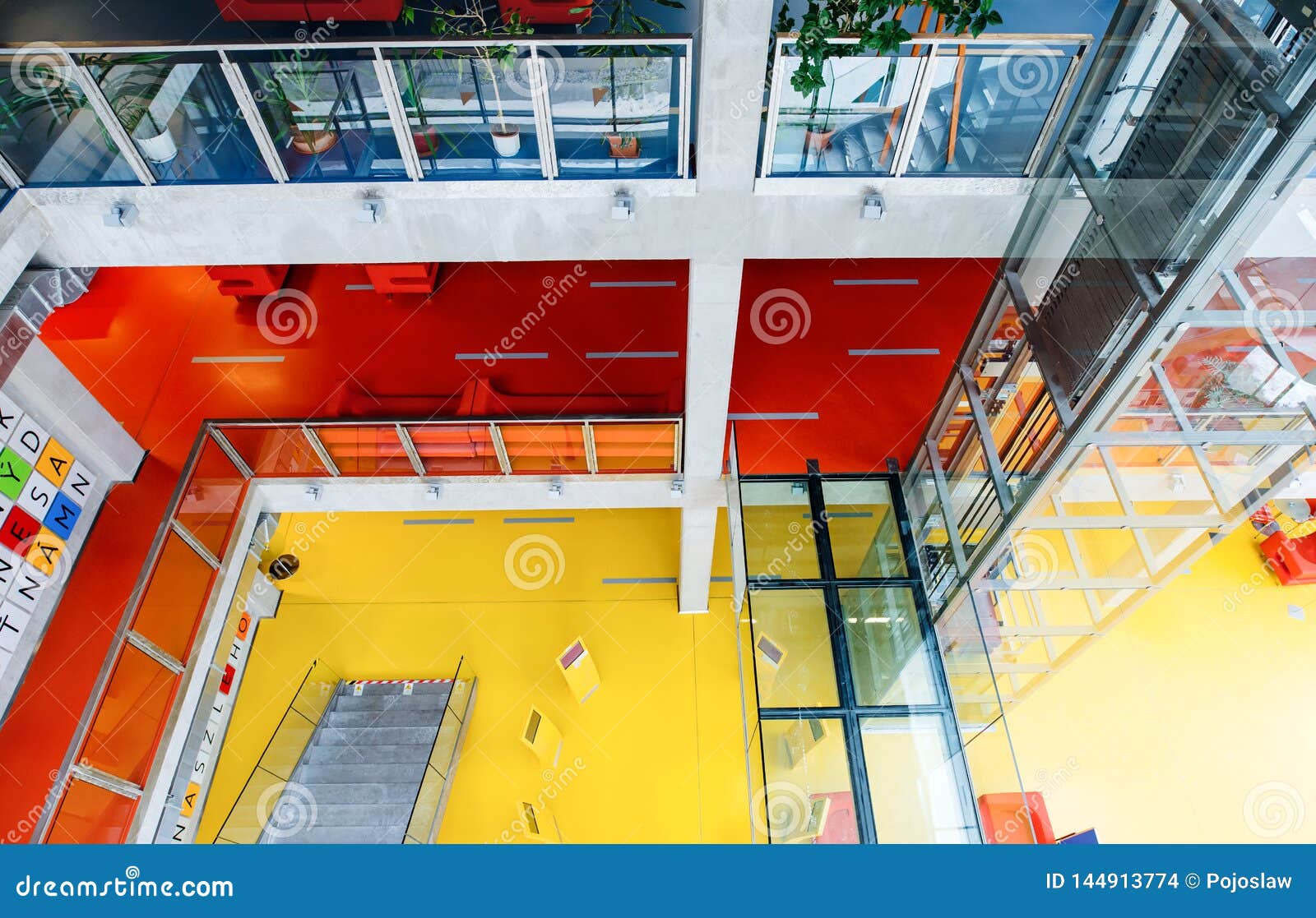 High-angle View of Interior of a Modern Spacious Library with Computers ...