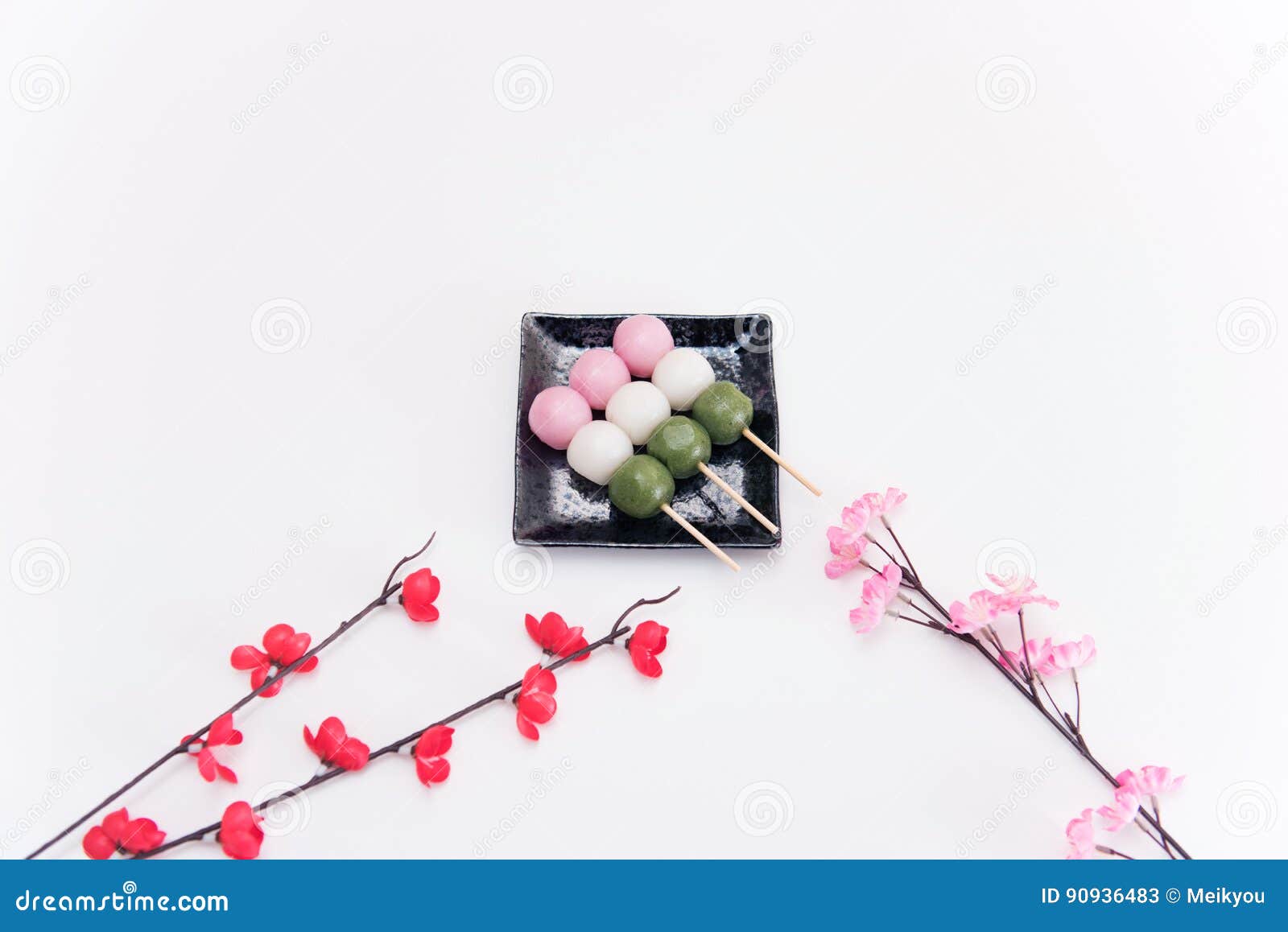 High Angle View on Japanese Three Colour Dango Dumplings on White ...