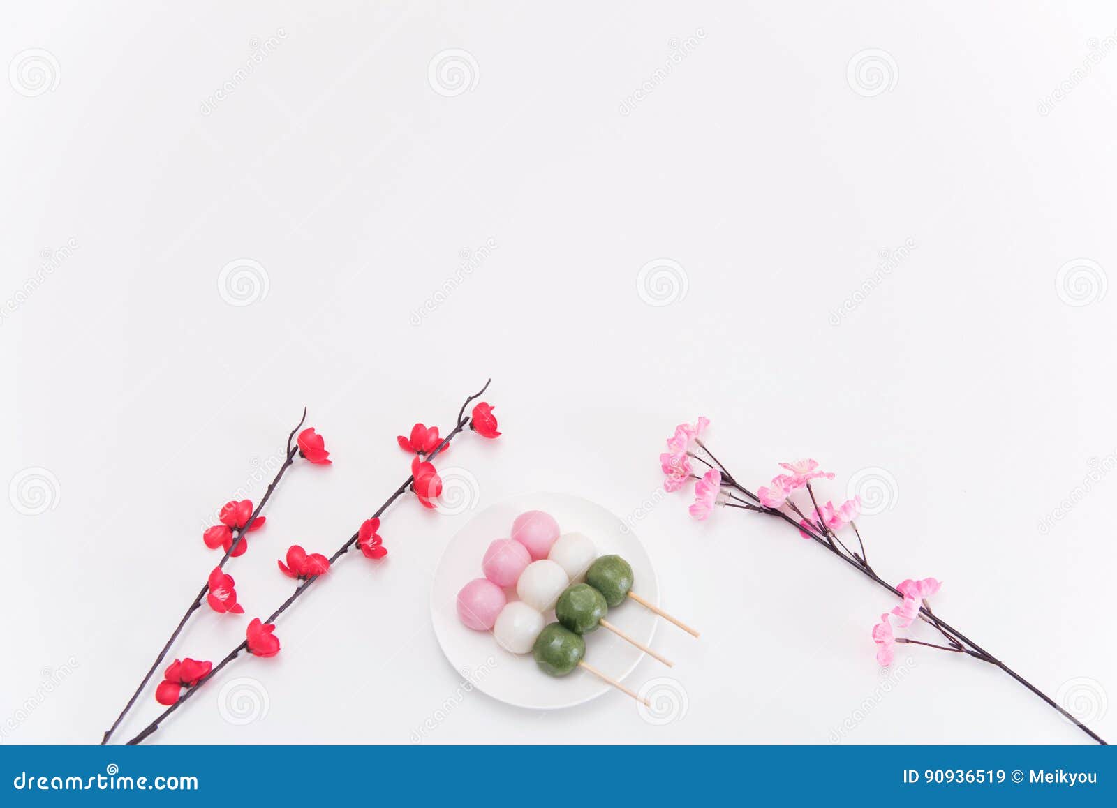 High Angle View on Japanese Three Colour Dango Dumplings on White ...